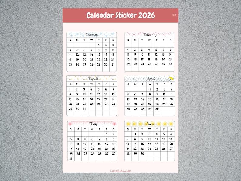 Cute 2026 Calendar Stickersheets, Calendars 2026, Calendar ...
