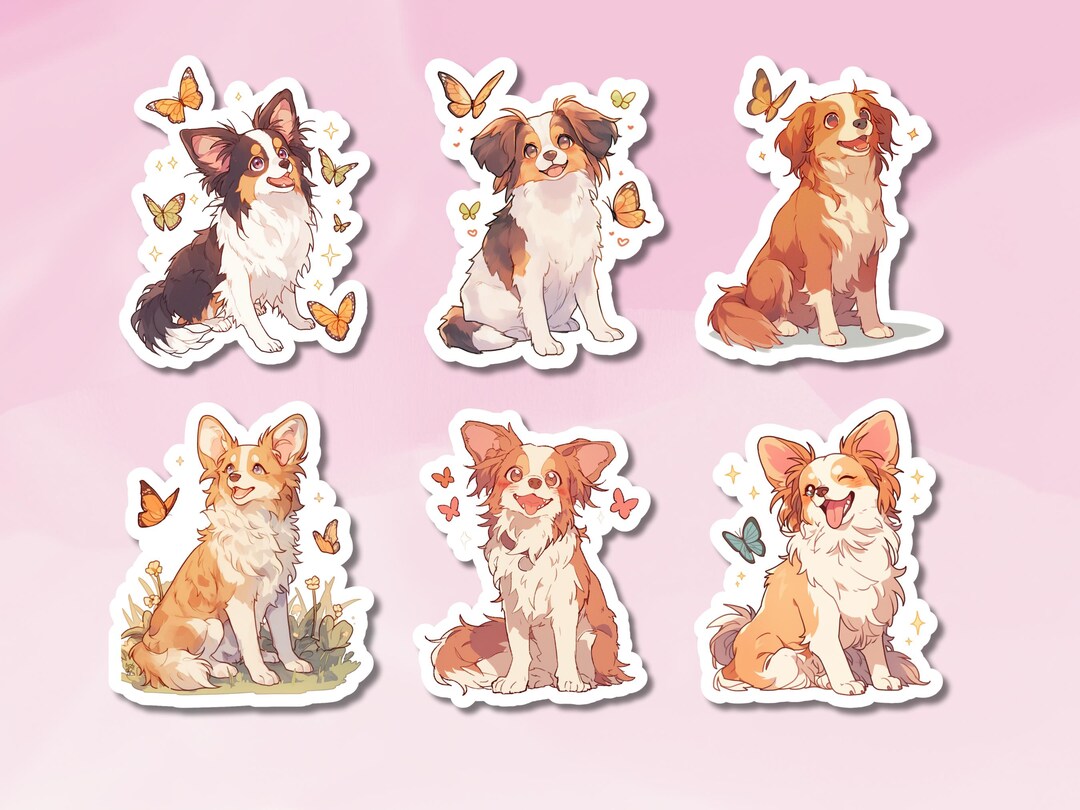 Cute Papillon Dog Set, Cute Dog Sticker Set, Papillon Sticker, Spring ...
