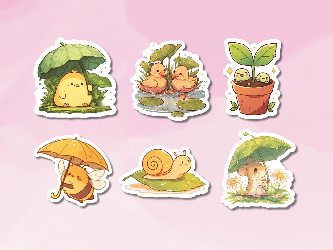 Rainy Spring Day Stickers, Cute Spring Sticker Set, Animal Sticker ...