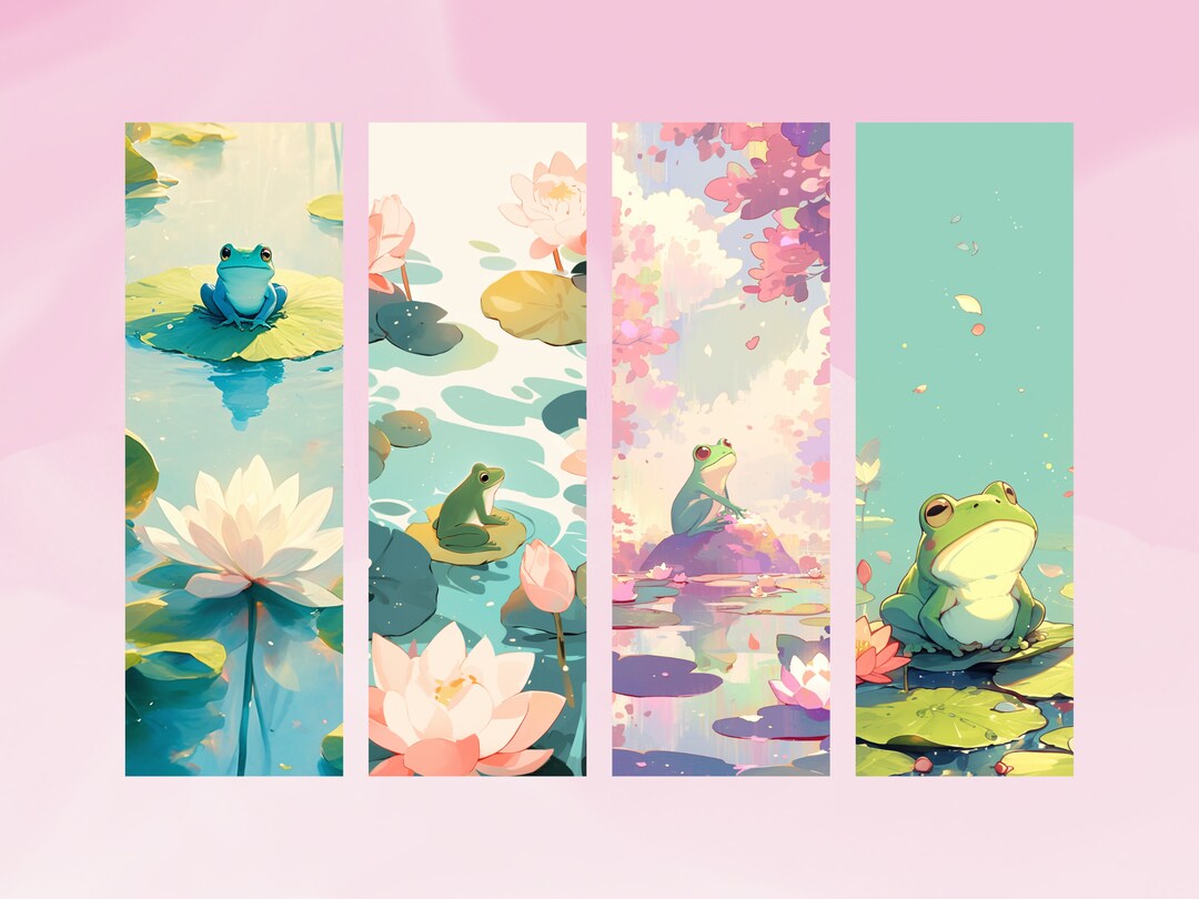 Cute Frog Bookmark, Frog in a Pond Bookmark, Green Bookmarks, Frog ...