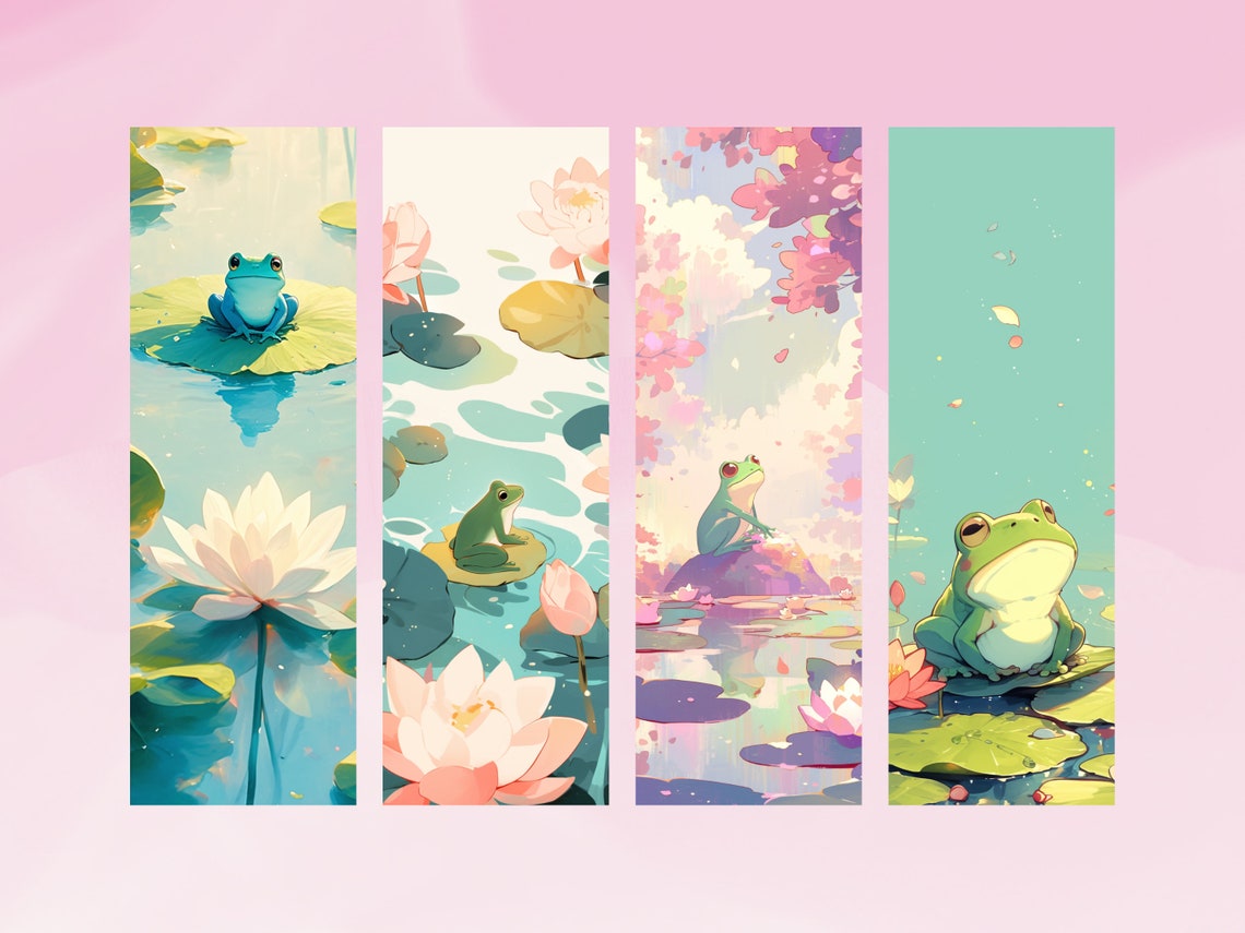Cute Frog Bookmark, Frog in a Pond Bookmark, Green Bookmarks, Frog ...