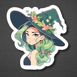 Colorful Witch Sticker, Vivid Colored Witch Sticker, Cute Witch Sticker ...