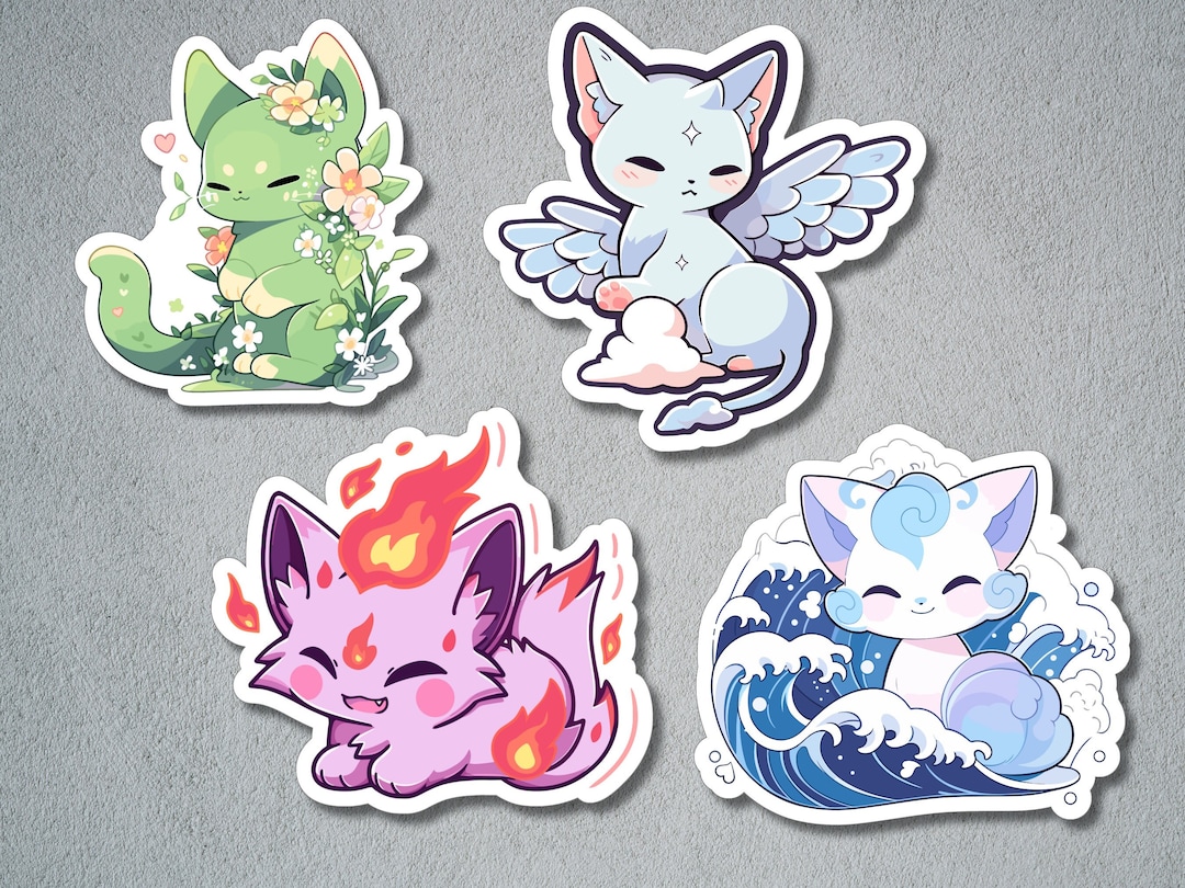Magical Elemental Cat Sticker - 4 Die-cut Stickers Featuring Cute Cats ...