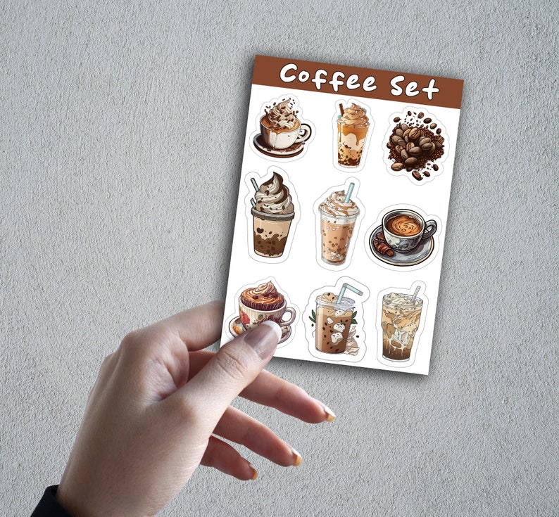 Sticker Sheet Coffee Set Glossy Sticker Journaling Supply - Etsy