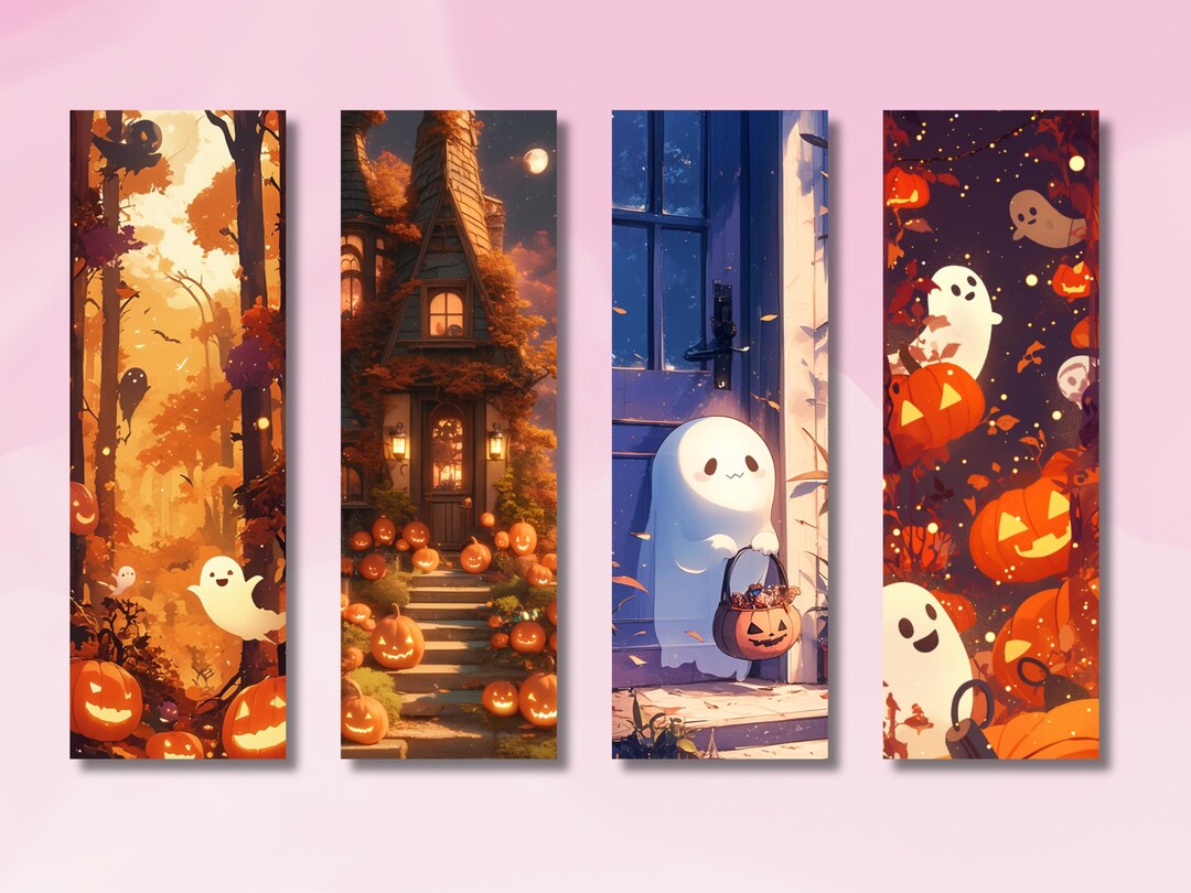 Cute Jack-o-lantern Bookmarks, Ghost Design, Autumn Design Bookmarks ...
