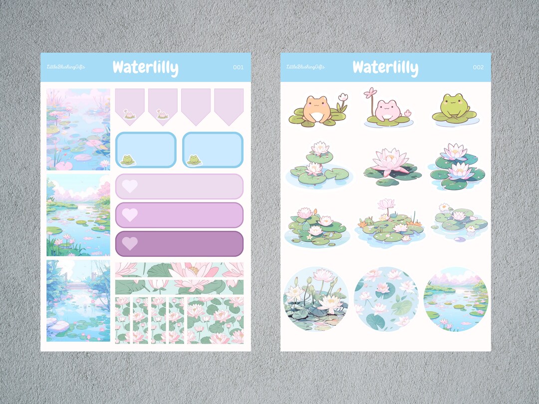 Cute Pastel Water Lilly Stickersheet, A5 Size, A5 Journal and ...