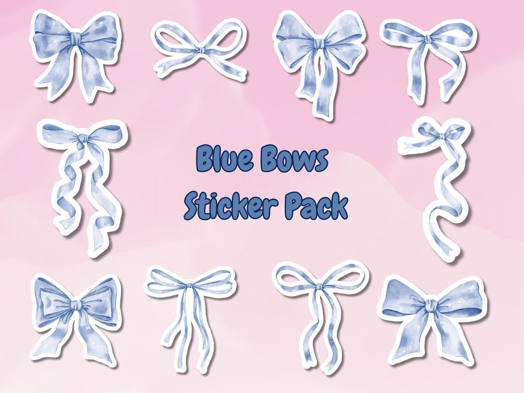 Cute Blue Bow Sticker Pack, Cute Pastel Bows Sticker Set, Coquette Blue ...
