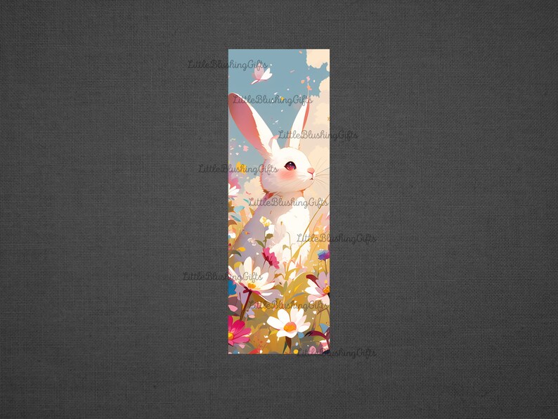 Cute Bunny Bookmark, Bunny in a Forest Bookmark, Bunny With a Carrot ...