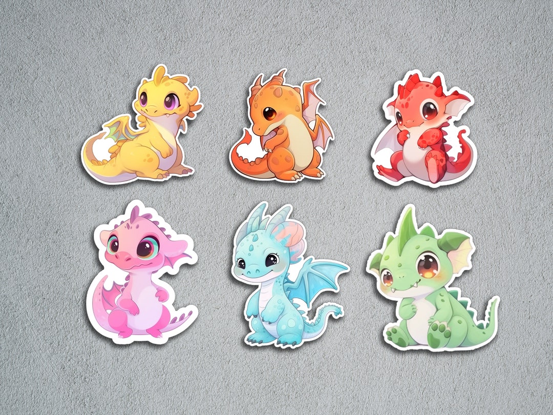Magical Dragon Sticker - 6 Die-cut Glossy Stickers Featuring Cute ...