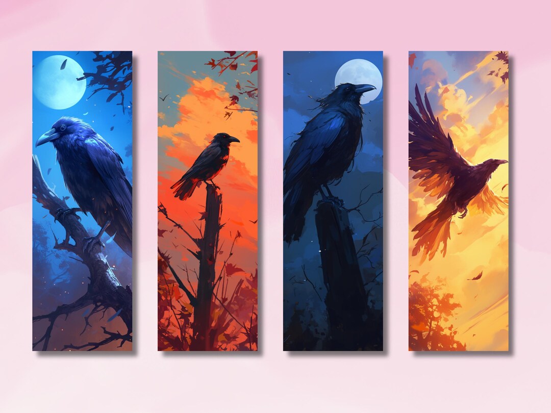Mystical Crow Bookmark Set: Night Sky Design, Book Lover Gift - Etsy