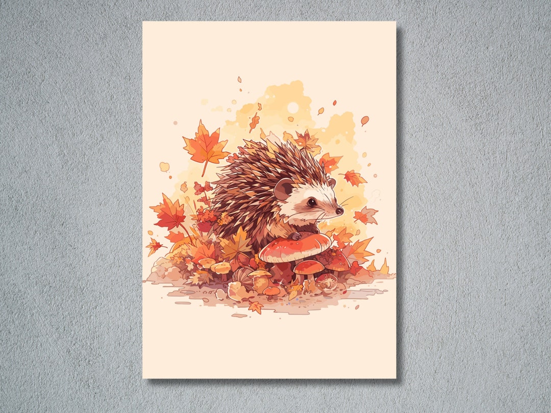 Autumn Hedgehog Artprint, Cute Hedgehog Artprint, Wall Print, Cute ...