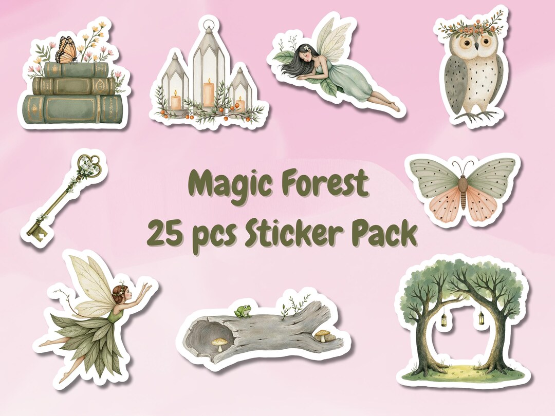 Magical Forest Sticker Pack - 25 Pieces of Cute Die-cut Forest Stickers ...