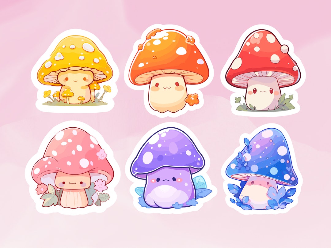 Cute Mushroom Stickers, Colorful Mushroom Sticker Set, Forest and ...