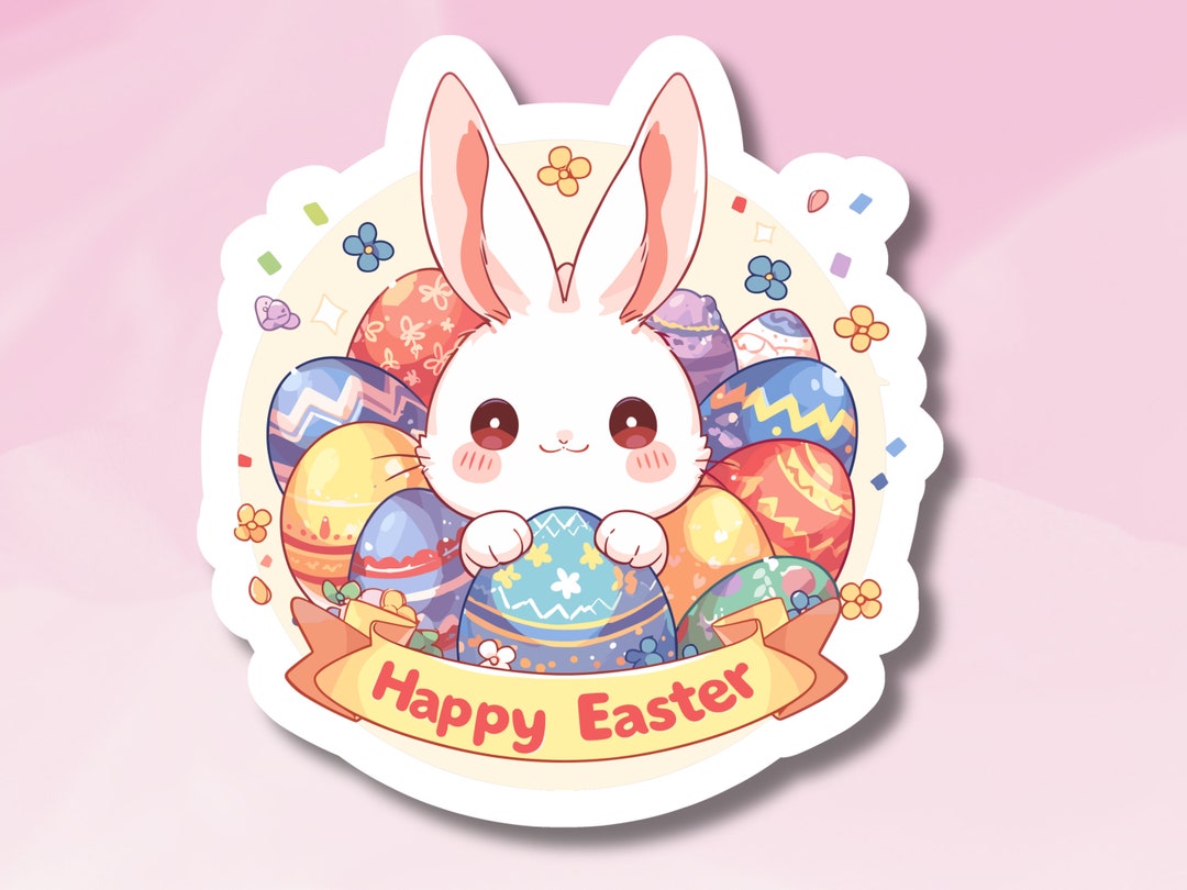 Happy Easter Sticker, Cute Bunny Sticker, Easter Bunny Sticker, Festive ...