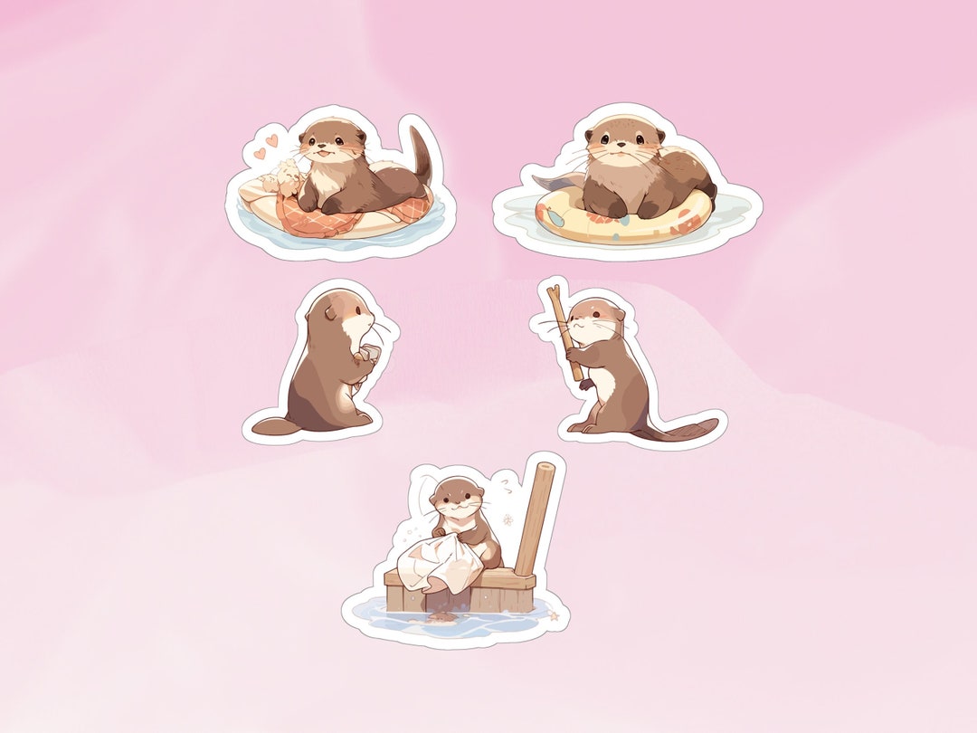 Cute Otter Stickers, Otter Sticker Set, Animal Sticker, Sea Animal ...