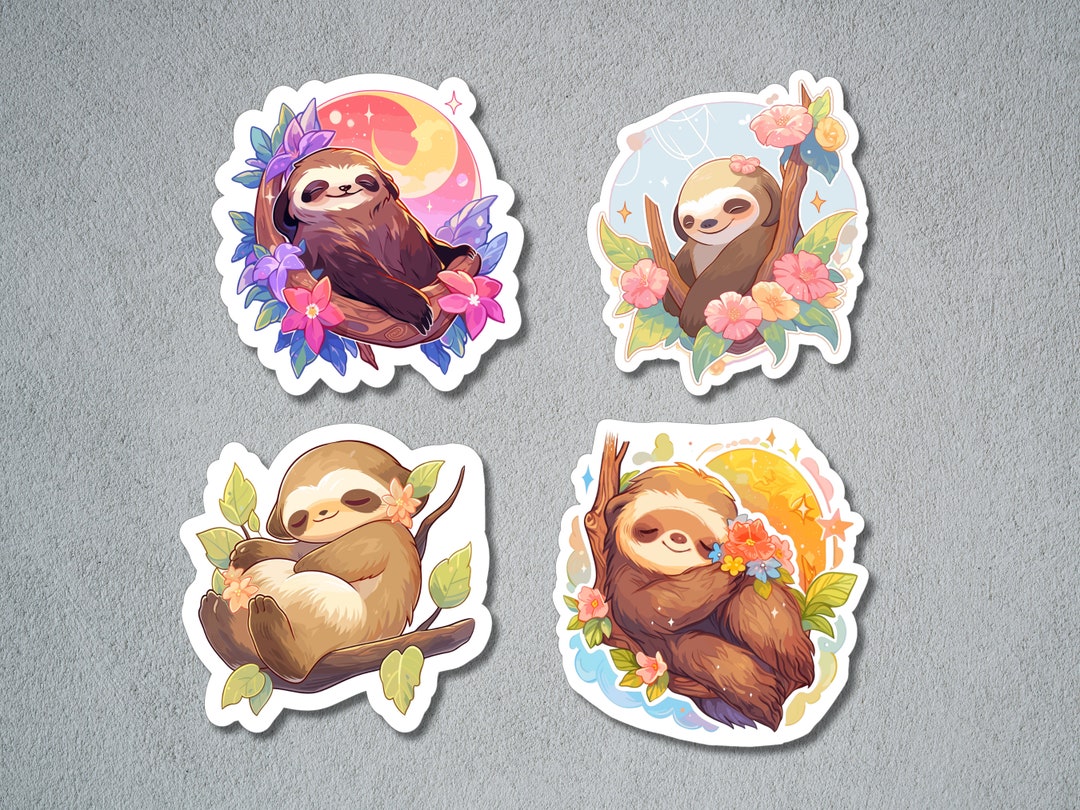 Cute Sloth Stickers, Sloth Sticker Set, Animal Sticker, Happy Sloth ...