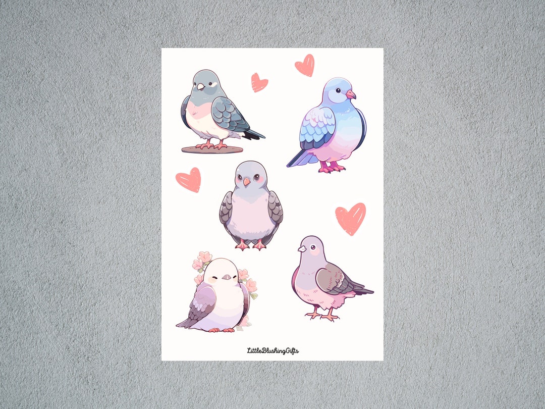 Cute Pigeon Sticker Sheet, Sticker Sheet Birds, Bird Sticker, Pigeon ...