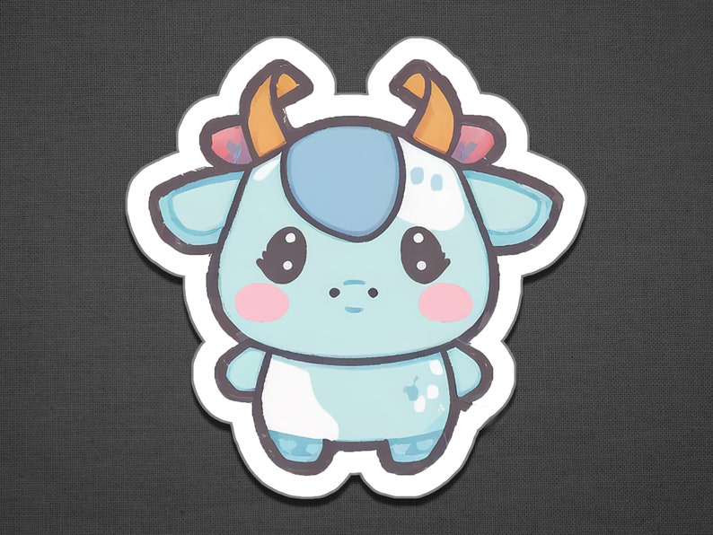Cute Blue Cow Sticker Set Sticker Set Kawaii Cow Cute - Etsy