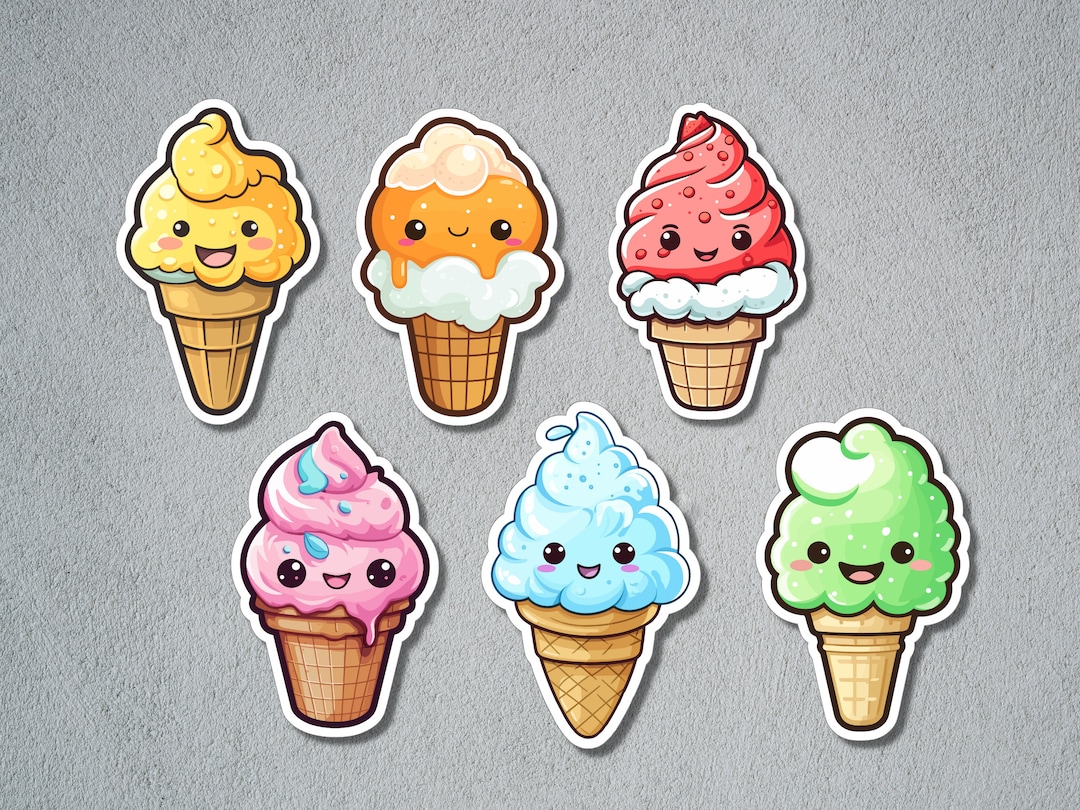 Cute Ice Cream Sticker, Food Stickers, Glossy Die-cut Sticker ...