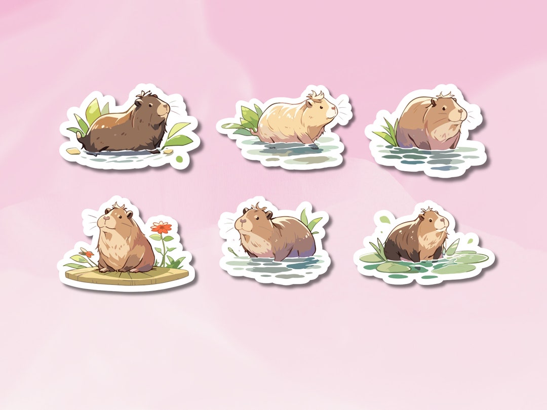 Cute Capybara Sticker Set, Capybaras in a Pond Sticker, Cute Sea Animal ...