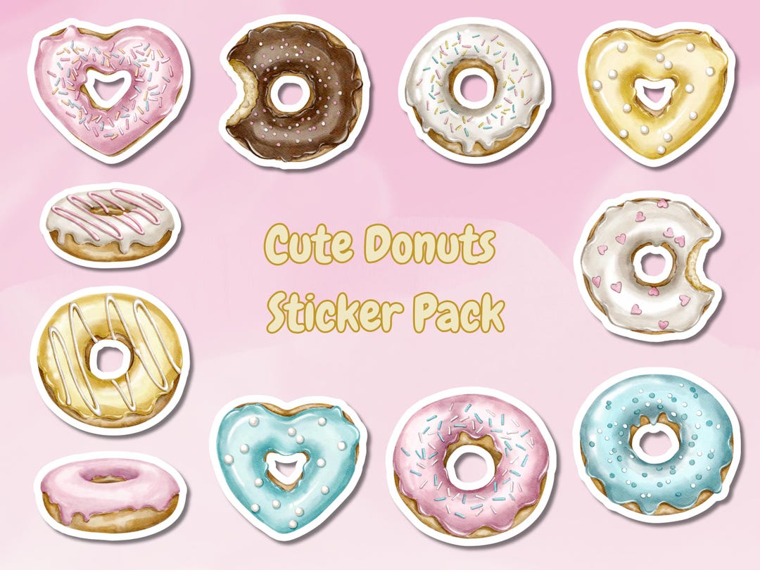 Cute Donut Sticker Pack, Cute Pastel Donuts Sticker Set, Sweet Dessert ...