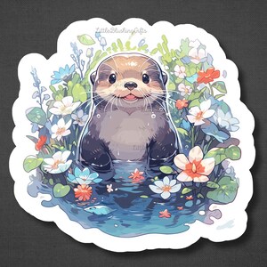 Cute Otter Stickers, Flower Otter Sticker Set, Animal Sticker, Sea ...