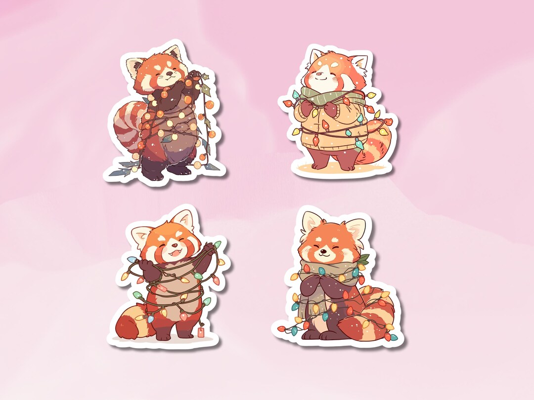 Cute Red Panda With Christmaslight Stickers, Red Panda Sticker Set ...
