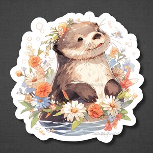 Cute Otter Stickers, Flower Otter Sticker Set, Animal Sticker, Sea ...