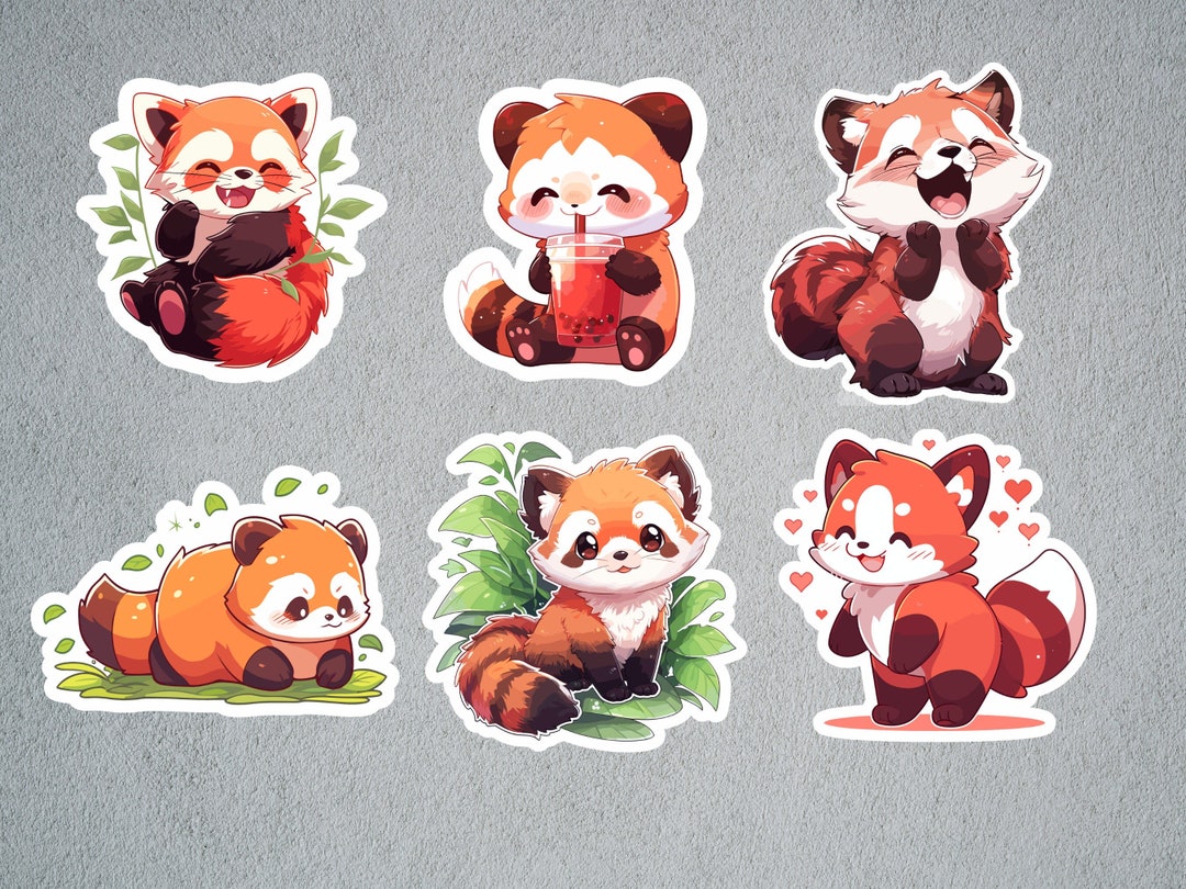 Cute Red Panda Stickers, Red Panda Sticker Set, Animal Sticker, Panda ...