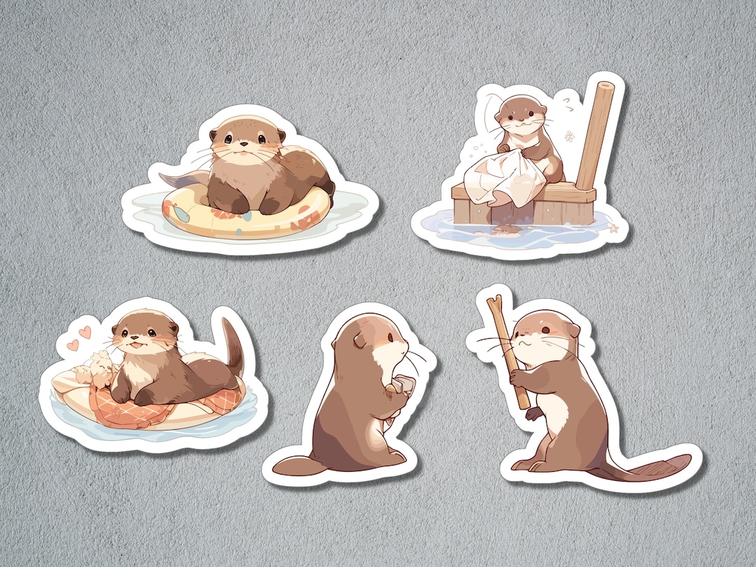 Cute Otter Stickers, Otter Sticker Set, Animal Sticker, Sea Animal ...