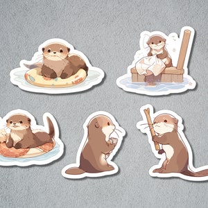 Cute Otter Stickers, Otter Sticker Set, Animal Sticker, Sea Animal ...