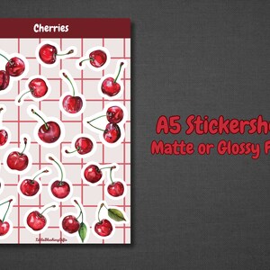 Cherry Stickersheet, Watercolor Cherry Design, Red Fruit Stickers ...