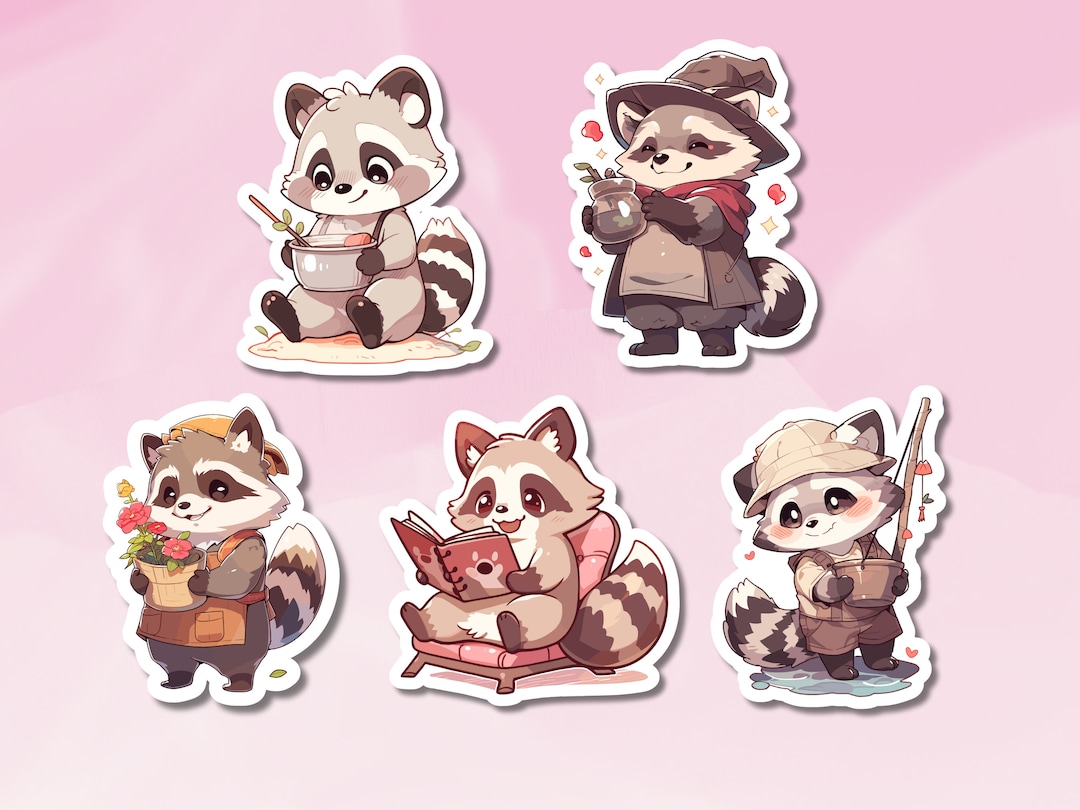 Cute Raccoon Stickers, Raccoon Sticker Set, Animal Sticker, Forest ...