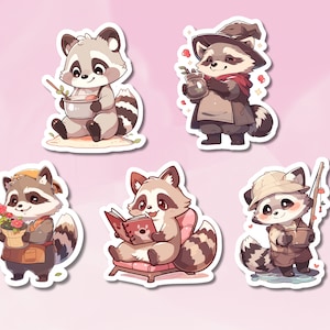 Cute Raccoon Stickers, Raccoon Sticker Set, Animal Sticker, Forest ...