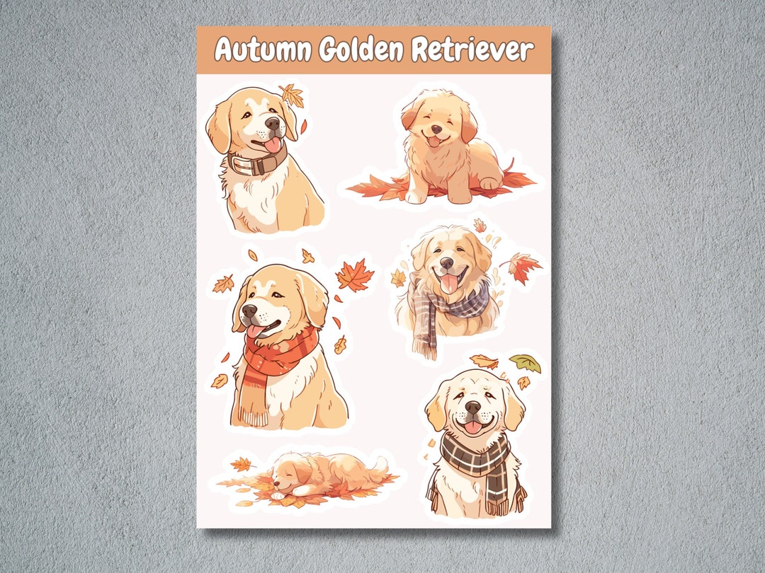 Cute Autumn Golden Retriever Stickersheet, Golden Retriever Stickers ...