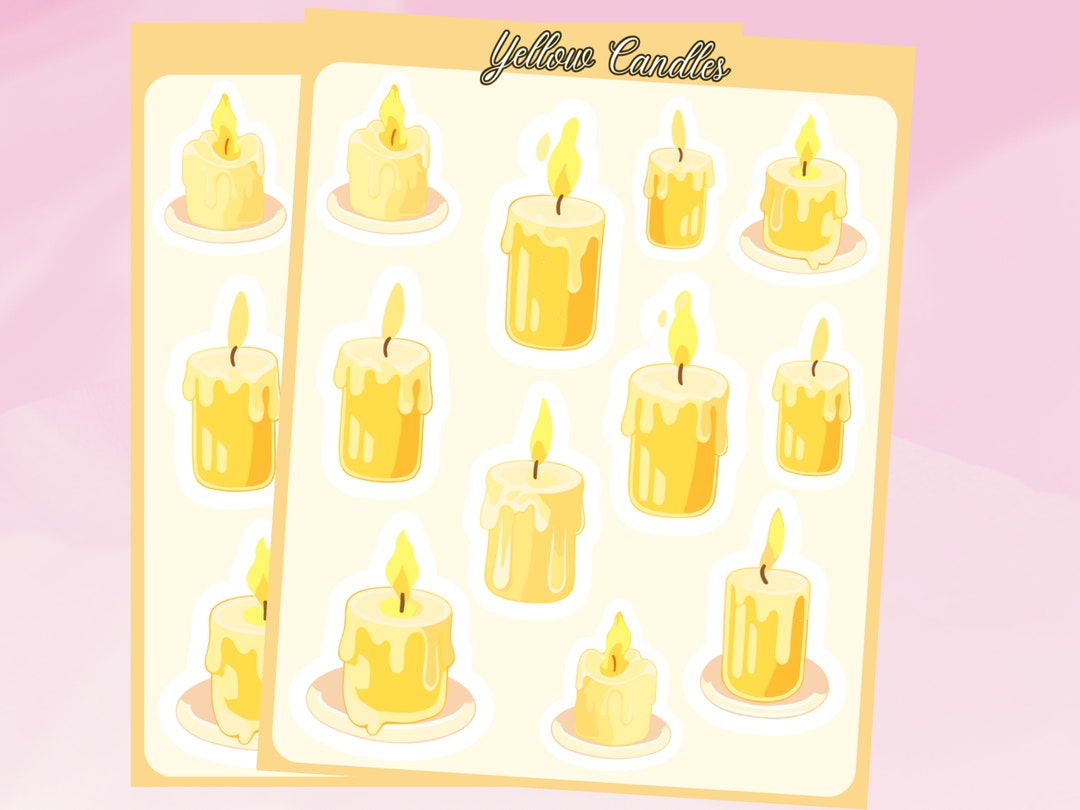 Yellow Candles Stickers, Candle Stickersheet, Mini Stickersheet, Cute ...