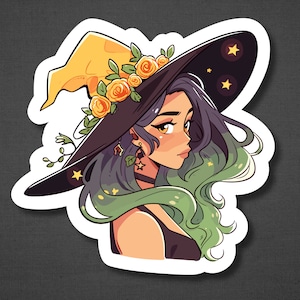 Colorful Witch Sticker, Vivid Colored Witch Sticker, Cute Witch Sticker ...