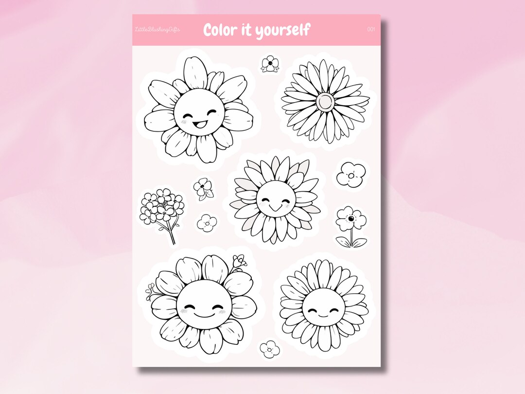 Color It Yourself : Flower Stickersheet, DIY Stickersheet, Coloring ...