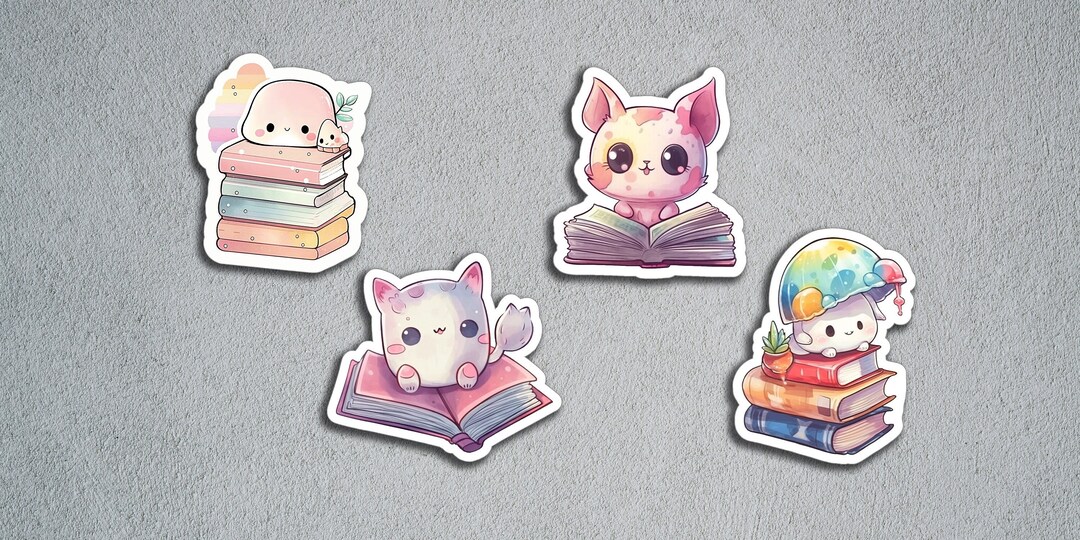 Cute Book Buddy Sticker Set, Sticker Set, Cute Creatures, Cute Sticker ...