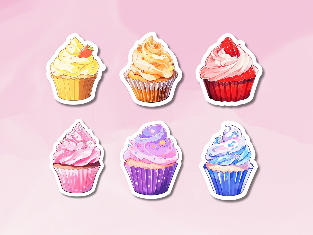 Cute Cupcake Stickers, Adorable Food Sticker Set, Colorful Cupcakes ...