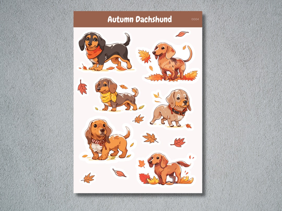 Cute Autumn Dachshund Stickersheet, Dachshund Stickers, Autumn Dog ...