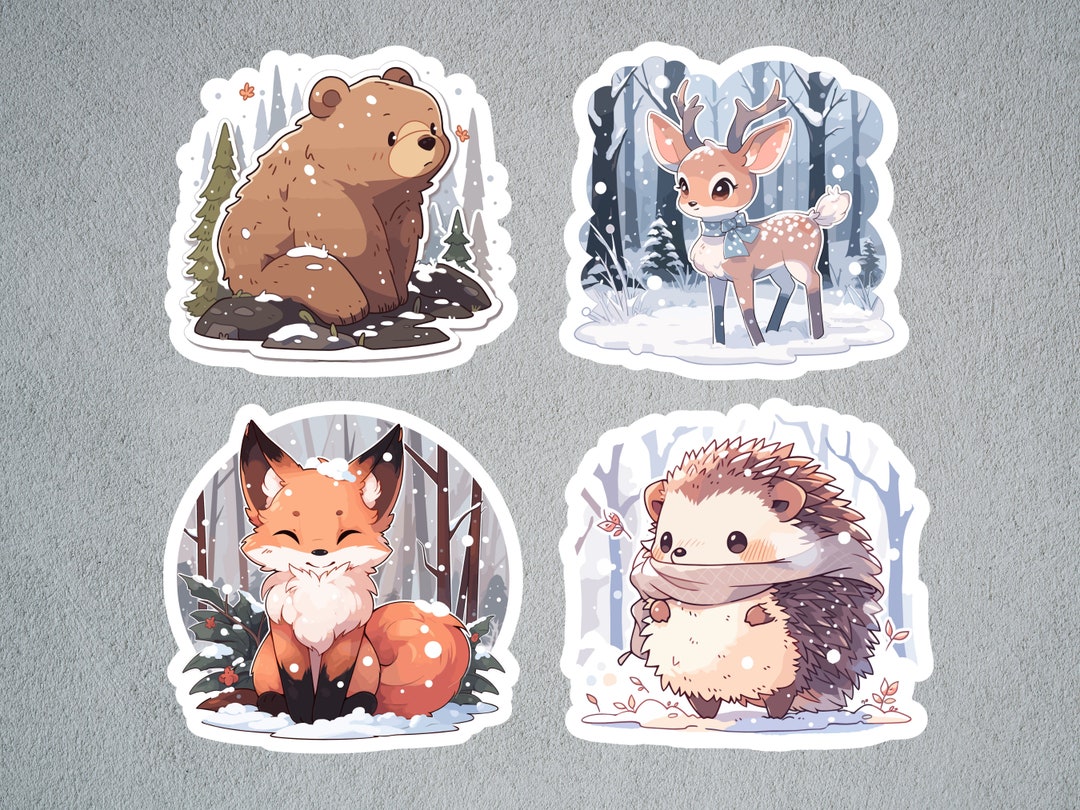 Cute Winter Forest Animal Sticker, Snowy Sticker Set, Animals in Snow ...