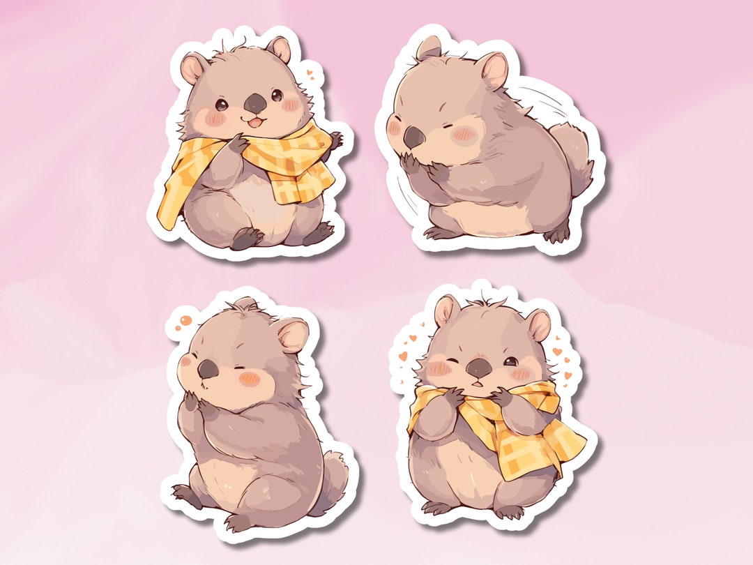 Cute Wombat Sticker, Chonky Wombat Sticker Set, Wombat With Scarf ...