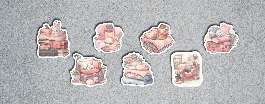 Pastel Dreams Sticker Set, Cute Pink Sticker, Blanket and Books Sticker ...