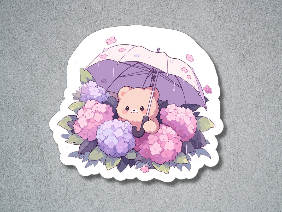 Rainy Days Sticker, Bear With Umbrella, Bear and Flowers, Umbrella ...