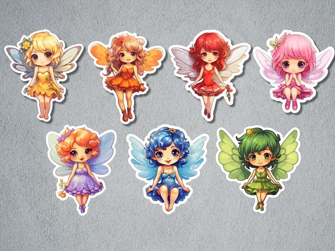 Cute Colorful Fairy Sticker Set, Sticker Set, Kawaii Fairies, Cute ...