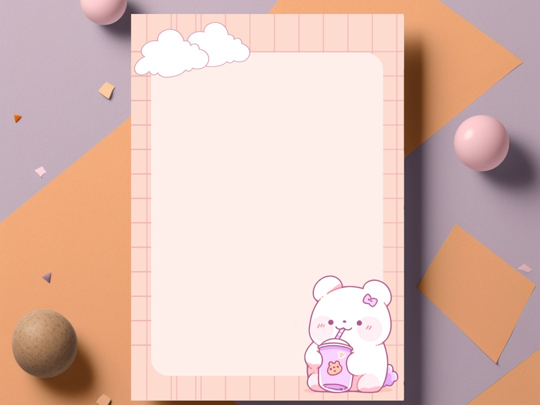 Cute Kawaii Bear Memopad, A6 Notepad, Pastel Colors, Bear Sipping ...