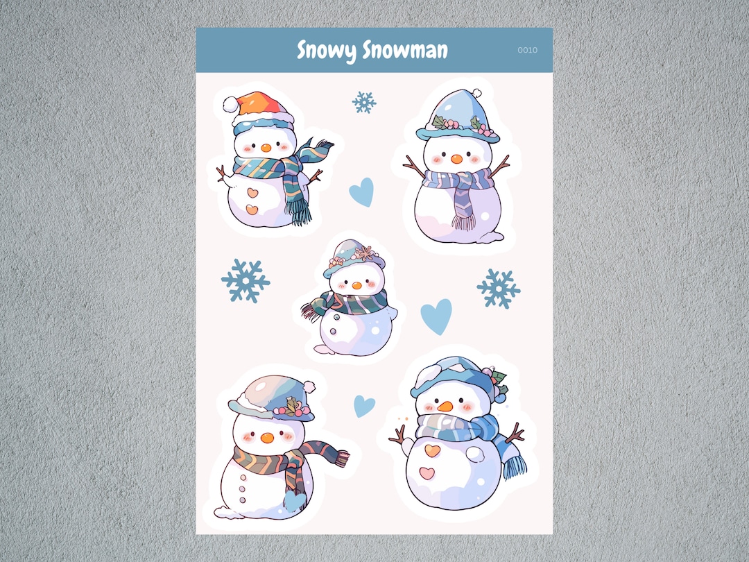 Cute Snowman Stickersheet, Snowman Stickers,winter Snowy Stickers, A5 ...