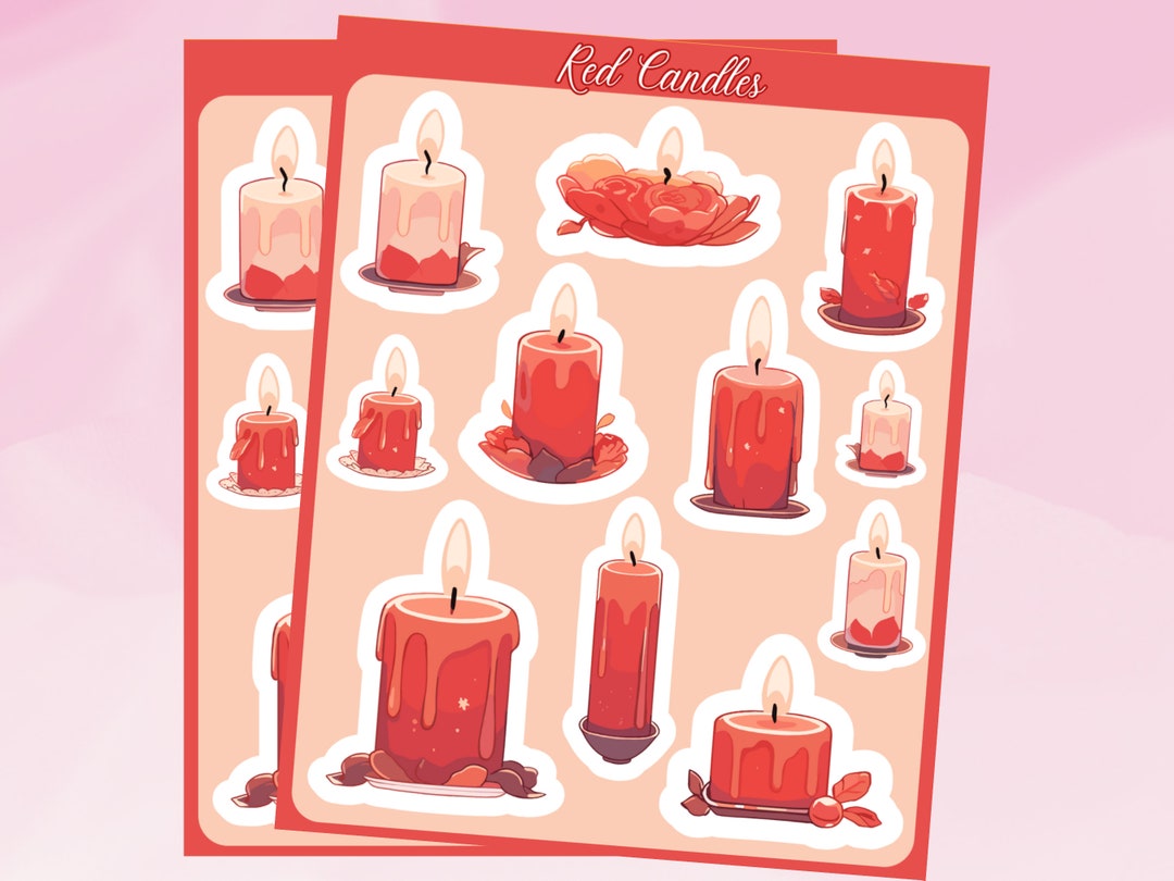 Red Candles Stickers, Candle Stickersheet, Mini Stickersheet, Cute Red ...