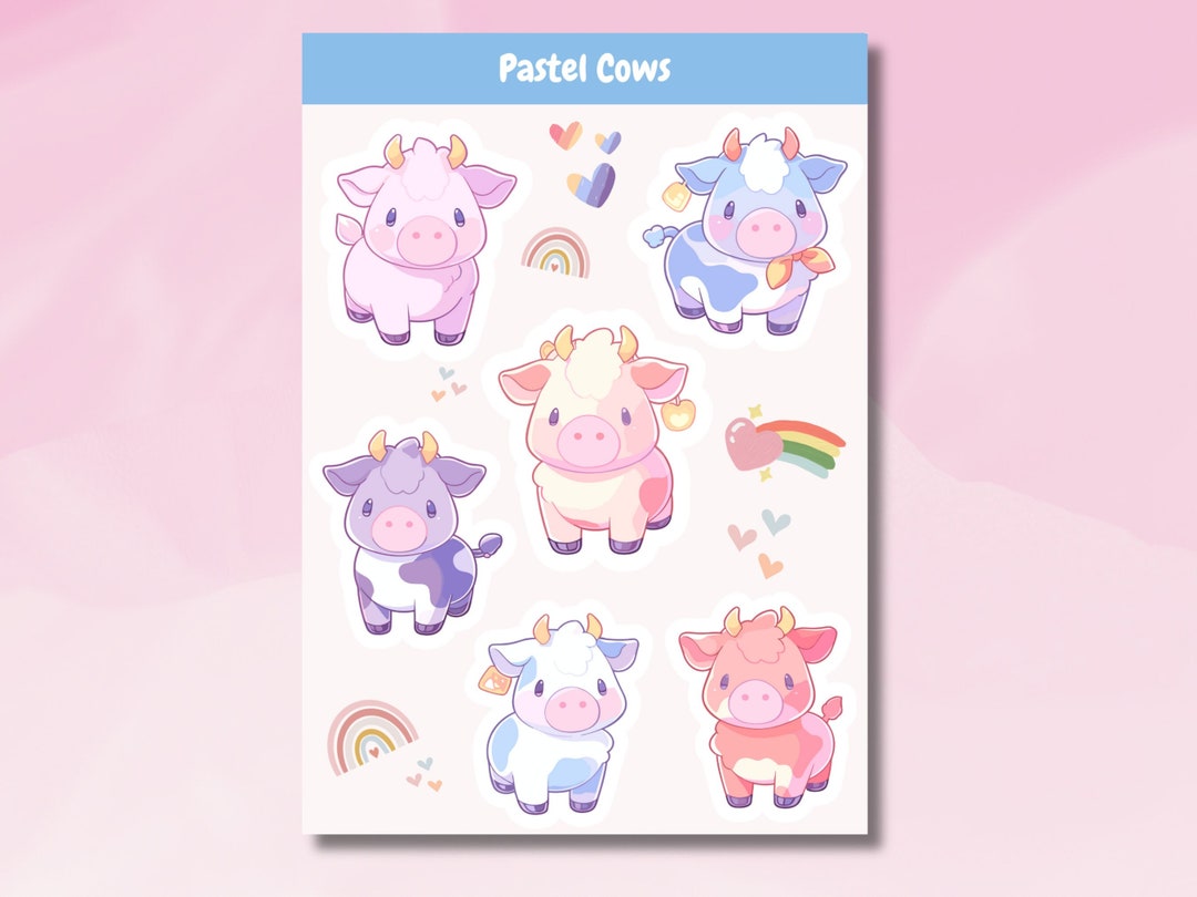 Cute Pastel Cow Stickersheet, Pastel Cow Stickers, Cute Cow Stickers ...